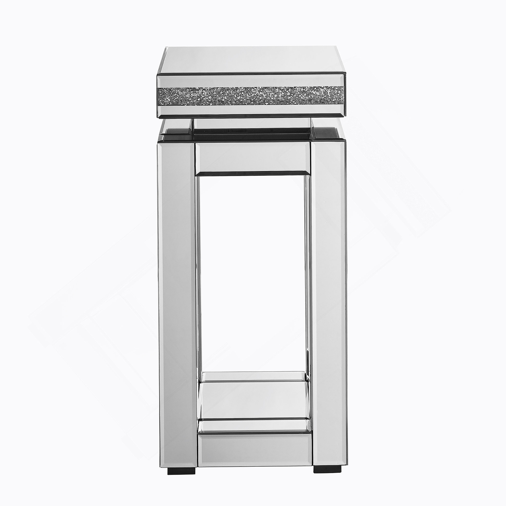 Everly Quinn Mirrored End Table Square with Crystals Inlay, 2-Tier Modern Small Sofa Table with ...